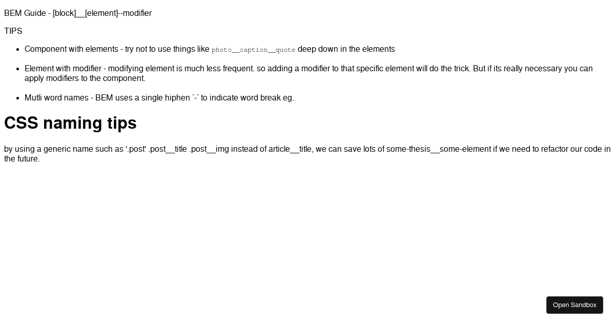 BEM styling guide - Codesandbox