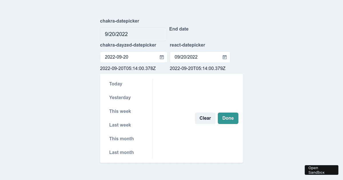 Chakra UI Datepicker Demo (forked) - Codesandbox