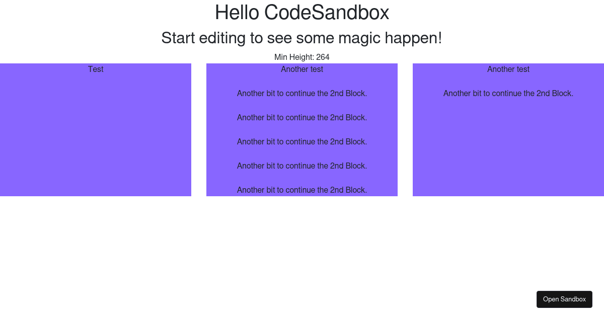 react-sizeme equal height columns - Codesandbox