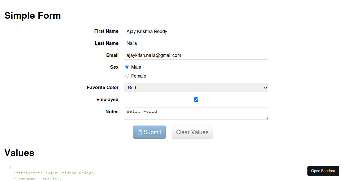 Redux Form Simple Example Codesandbox