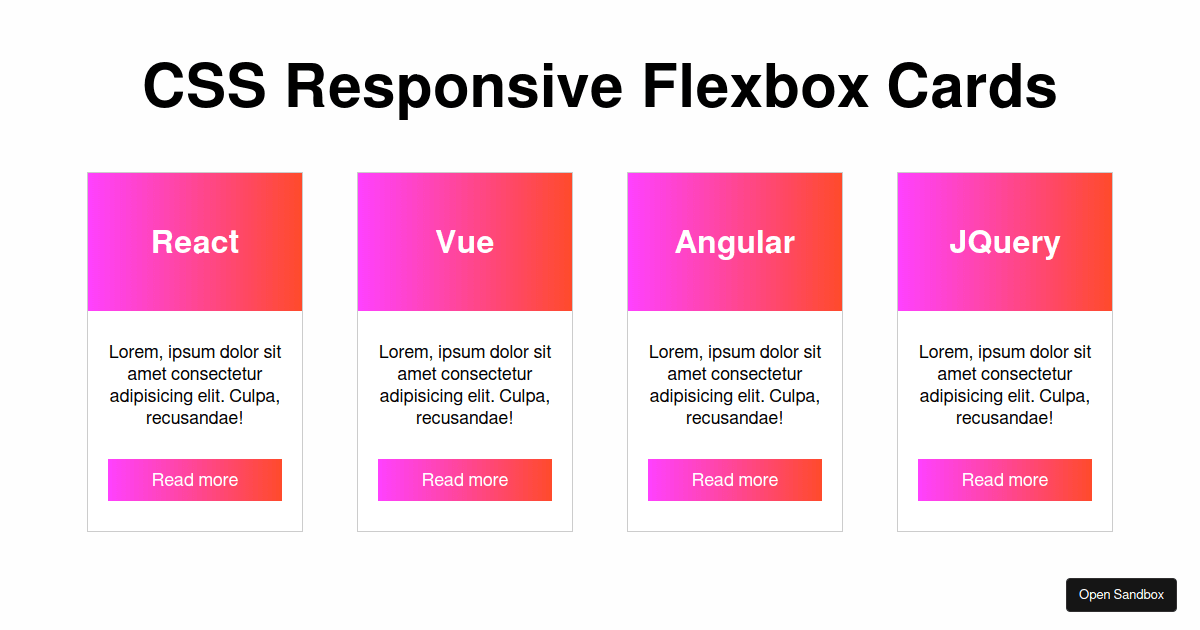 CSS Responsive Flexbox Cards Codesandbox