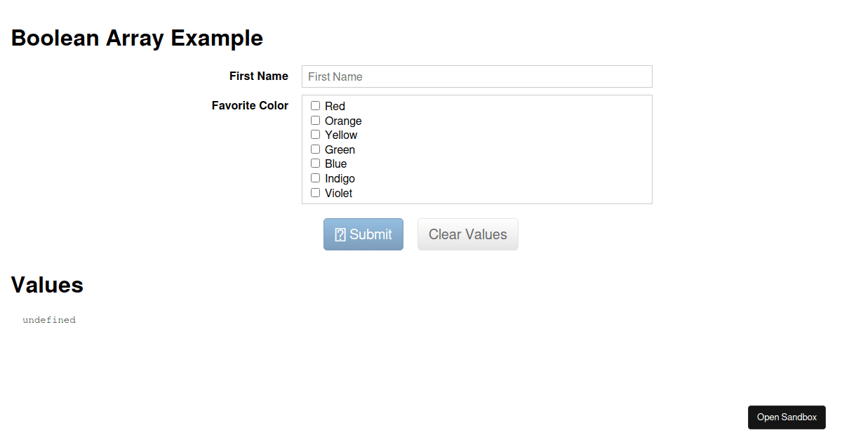 Redux Form - Boolean Array Example - Codesandbox