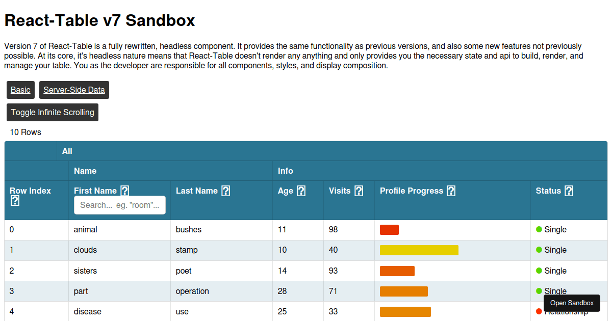 React Table v7 Sandbox (forked) - Codesandbox