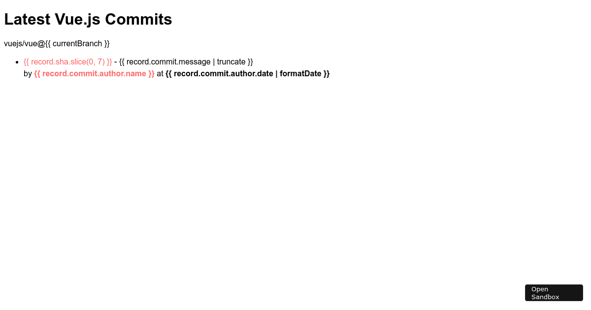 Vue Js Commits Github Codesandbox