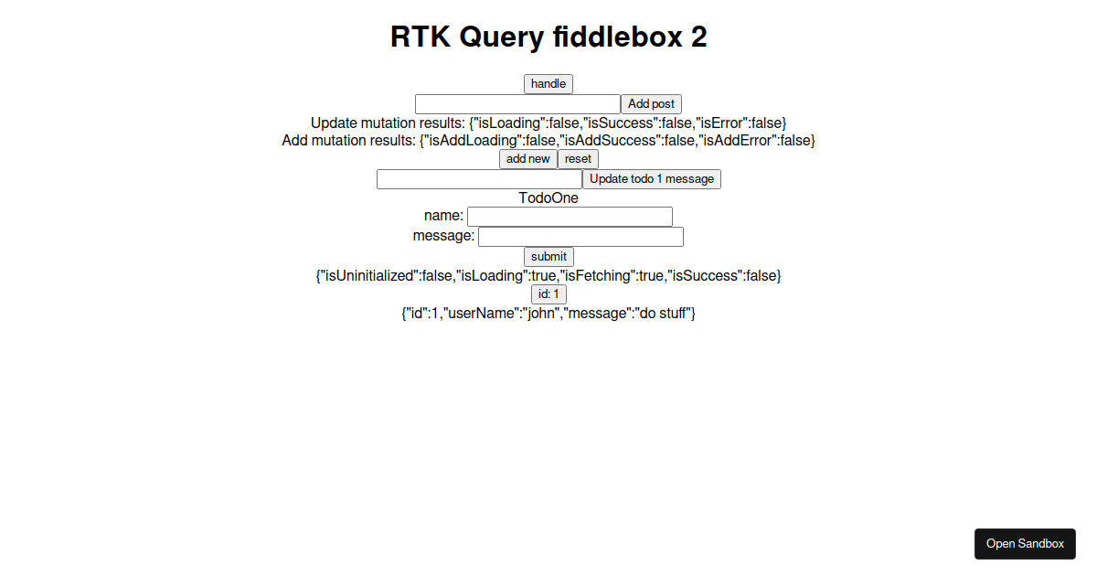 RTK Query fiddlebox 2 simple - Codesandbox