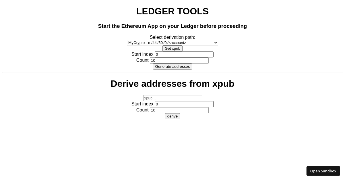ledger tools - Codesandbox