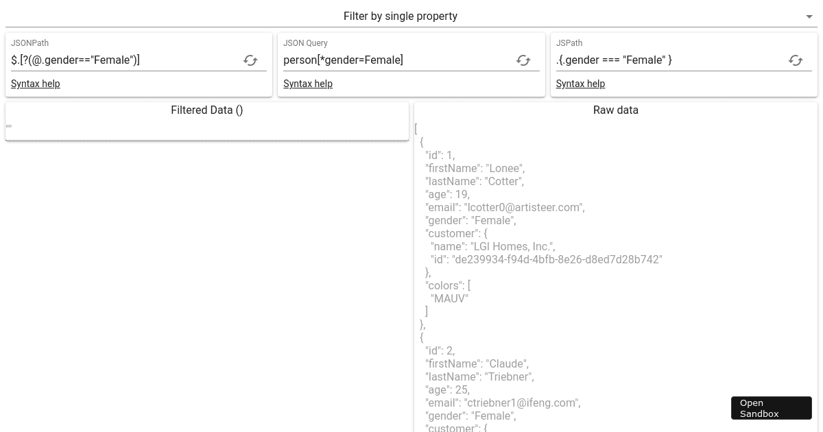 JSON Querying Example (forked) - Codesandbox