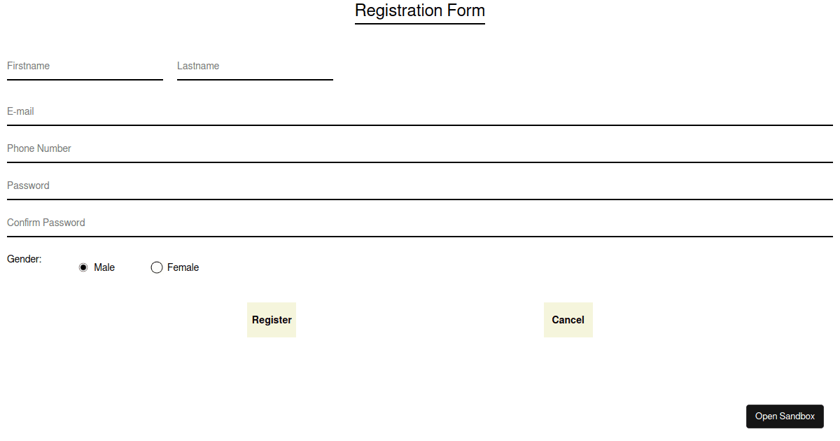Final registration form - Codesandbox