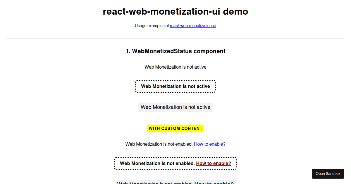 react-web-monetization-ui-examples - Codesandbox