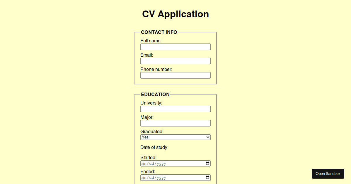 CV complete app - Codesandbox