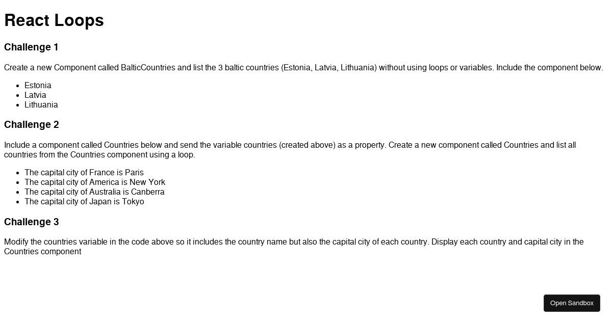 React loops Challenge (forked) - Codesandbox
