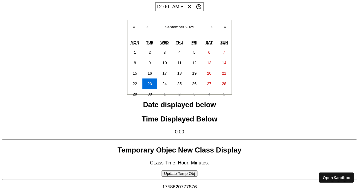 pushing time into an array (forked) - Codesandbox