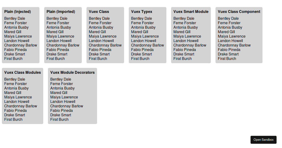 Vuex TypeScript Solutions Comparison (forked) - Codesandbox