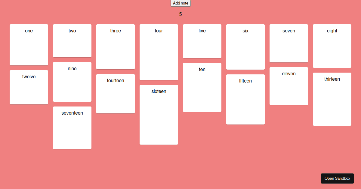 Pure React Drag'n'Drop cards. Absolut pos. With wrapping component - Codesandbox