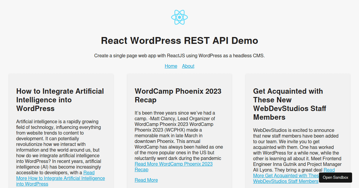 gregrickaby/React-WordPress-API-Demo - Codesandbox