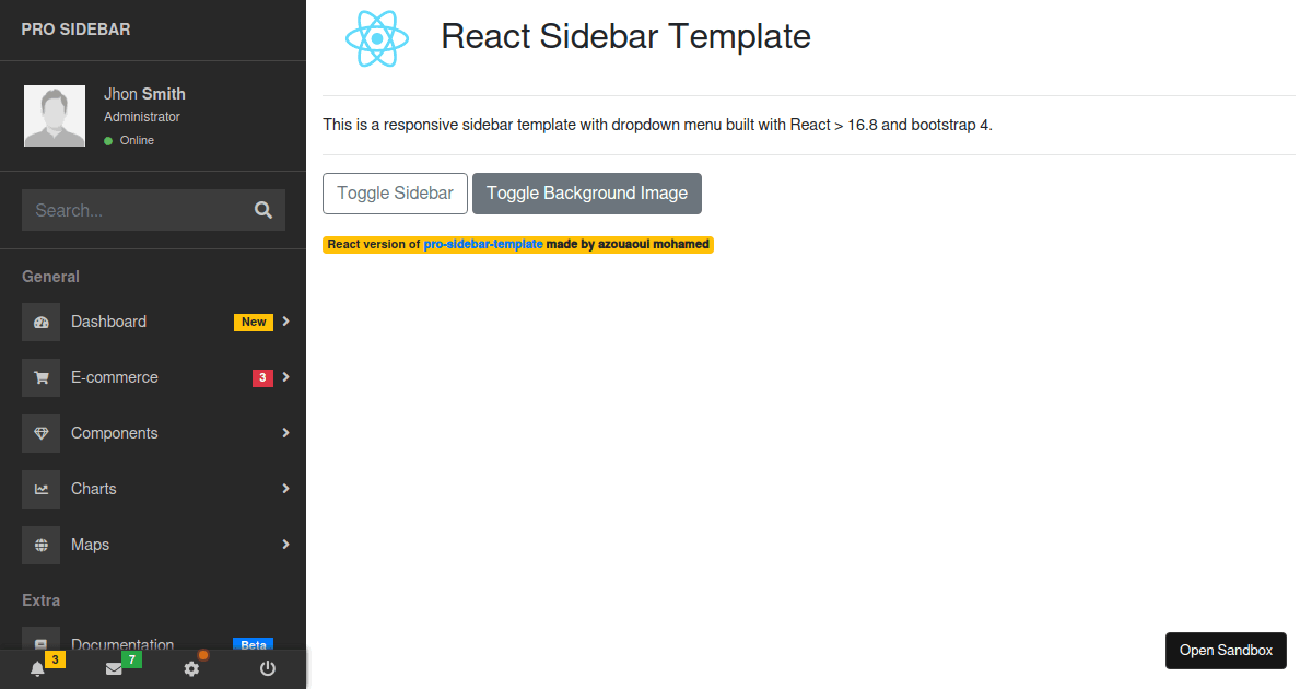 React Pro Sidebar Codesandbox