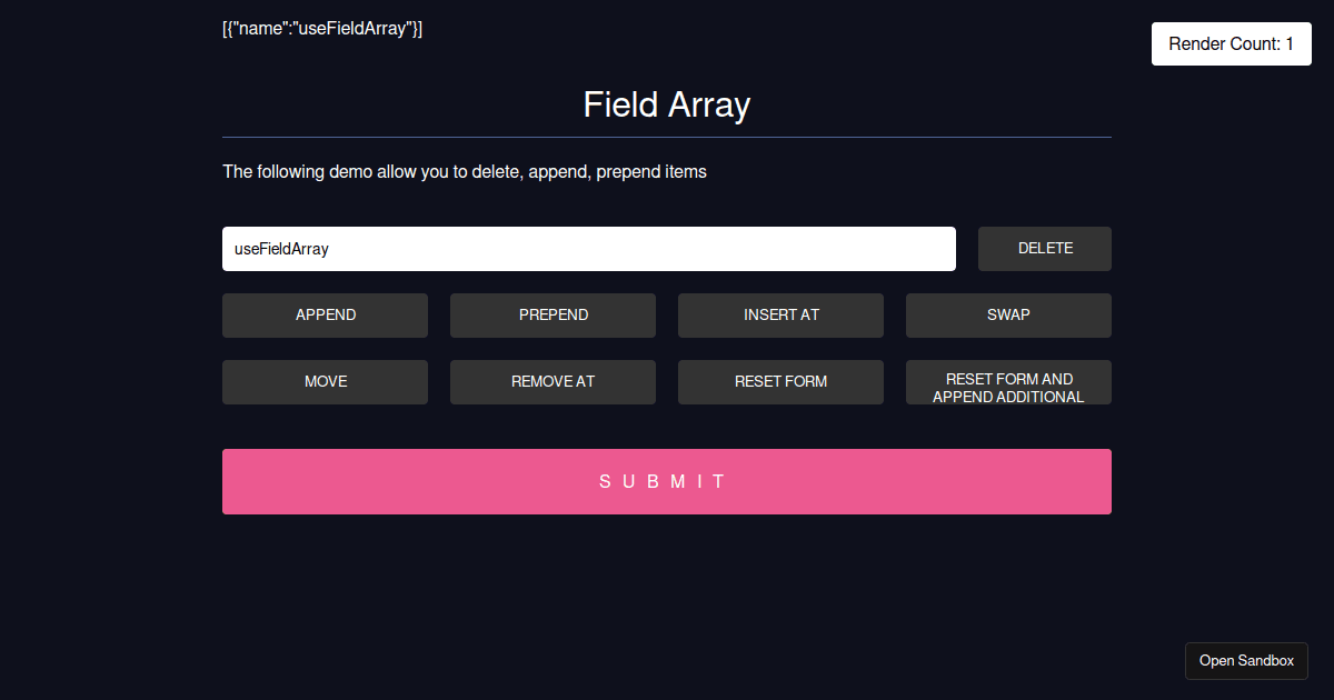 React Hook Form - useFieldArray - Codesandbox