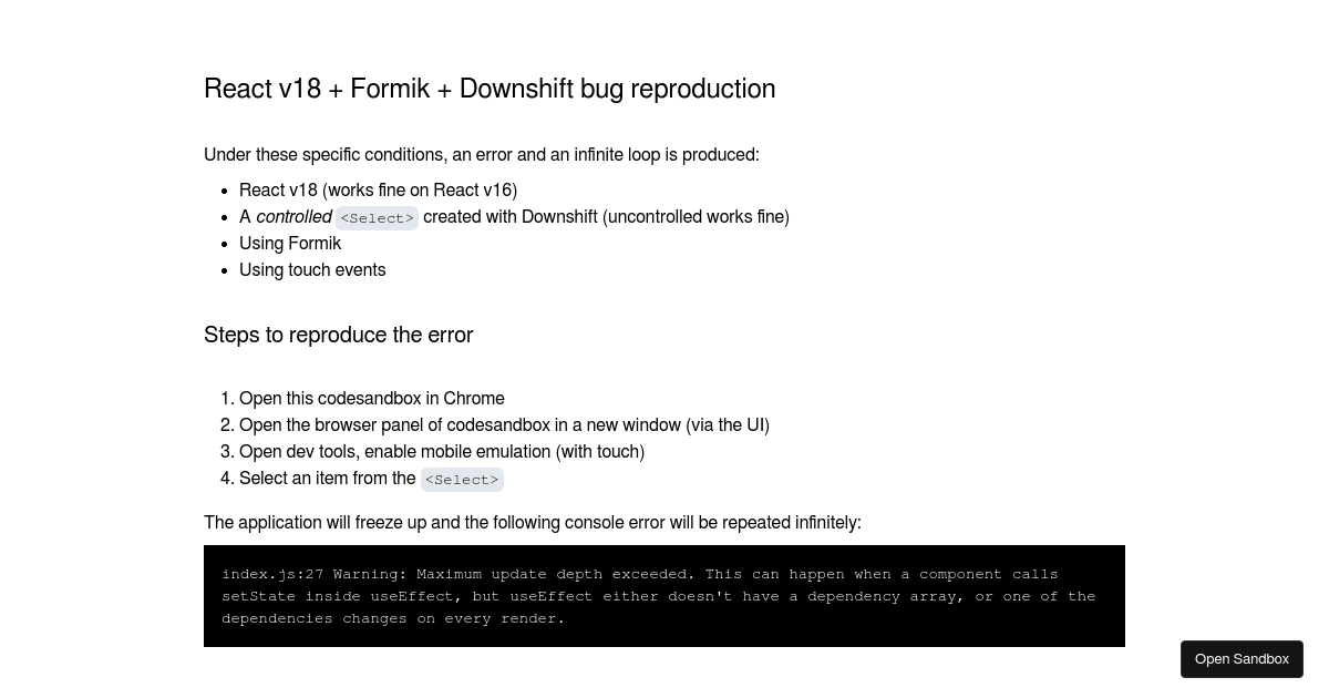 React v8 + Formik + Downshift - Codesandbox