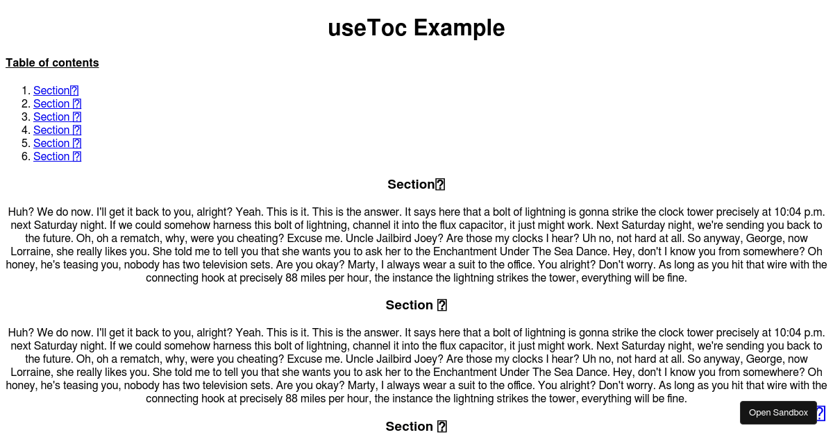toc custom hook - Codesandbox
