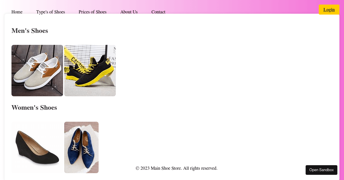 SHOE WEBSITE - Codesandbox