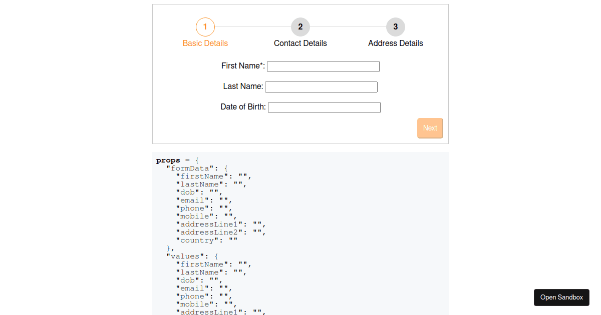 Formik Wizard Example - Codesandbox