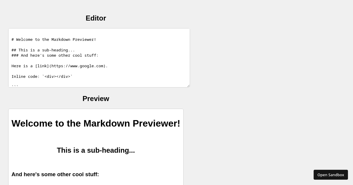 MarkdownPreviewer - Codesandbox