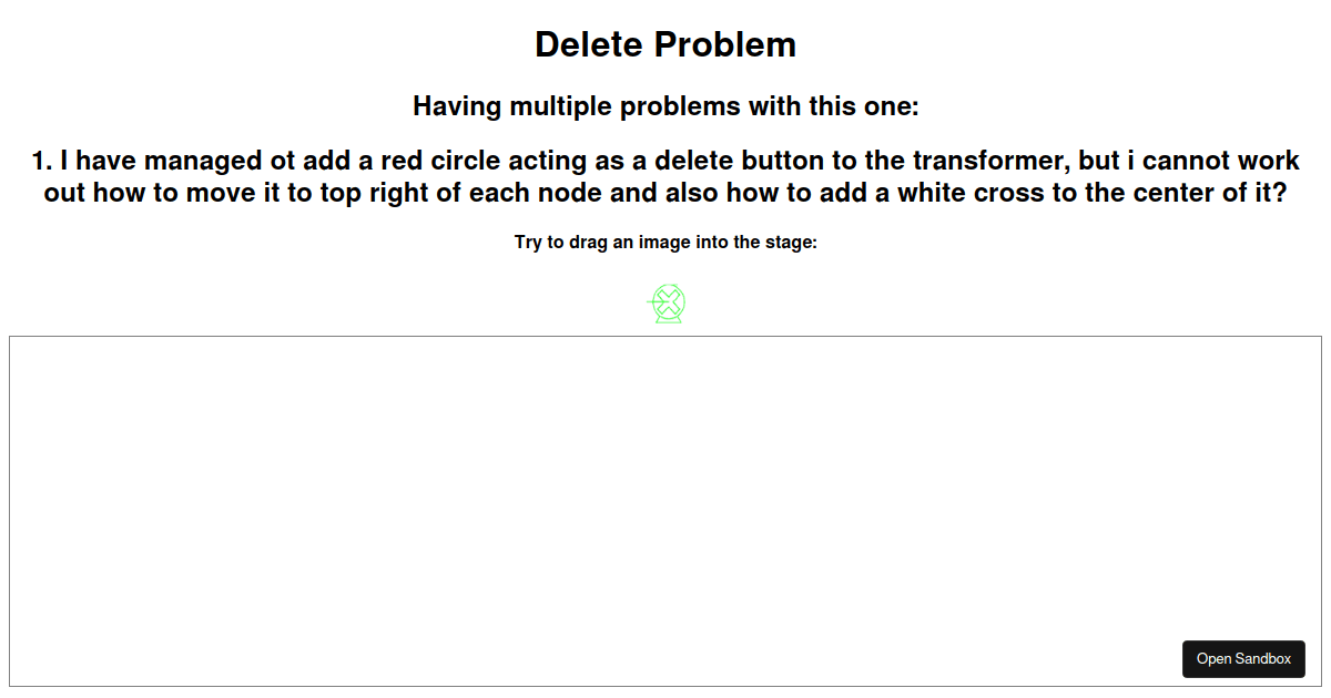 react-konva drag and drop image with delete button on tranform - Codesandbox