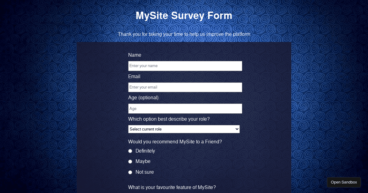 mysite-survey-form - Codesandbox