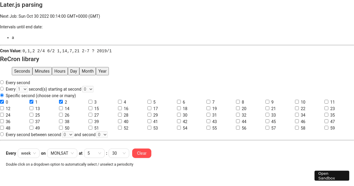 React cron ui examples (forked) - Codesandbox