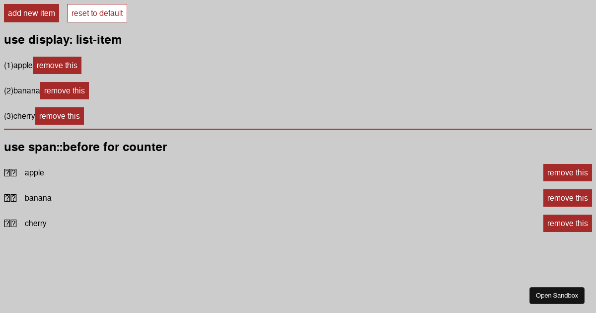 CSS content with counter - Codesandbox