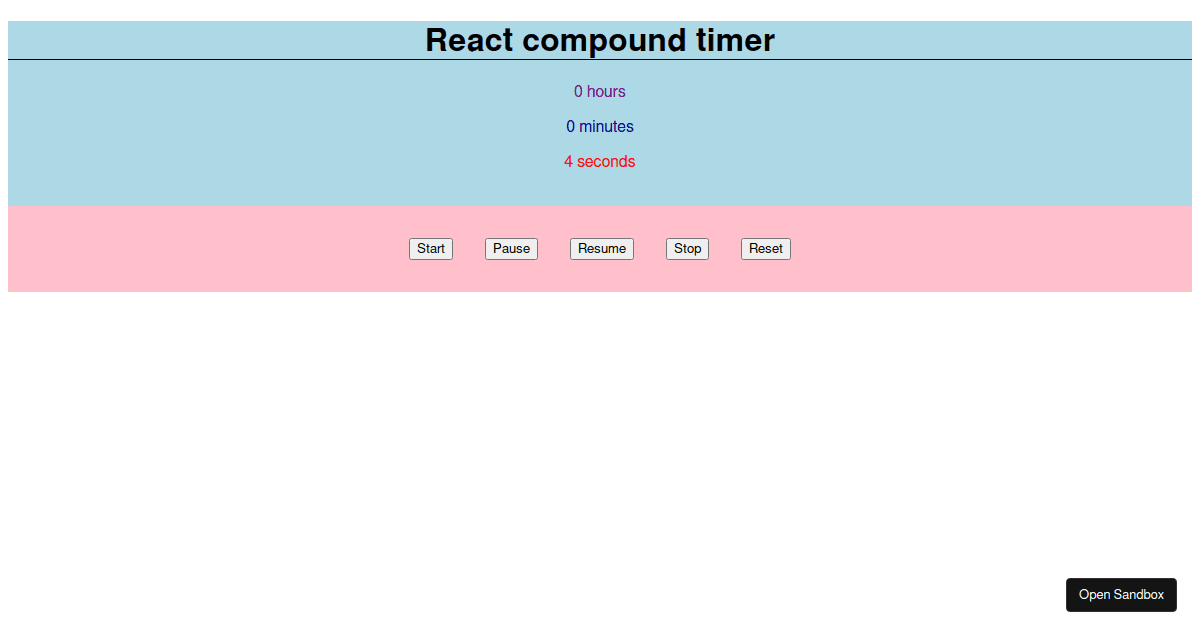 React-compound-timer example - Codesandbox