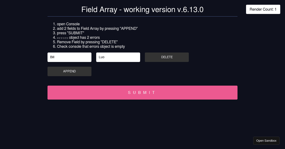 React Hook Form - useFieldArray--trigger-working-v6-13-0 - Codesandbox React Hook Form - useFieldArray--trigger-working-v6-13-0 - Codesandbox