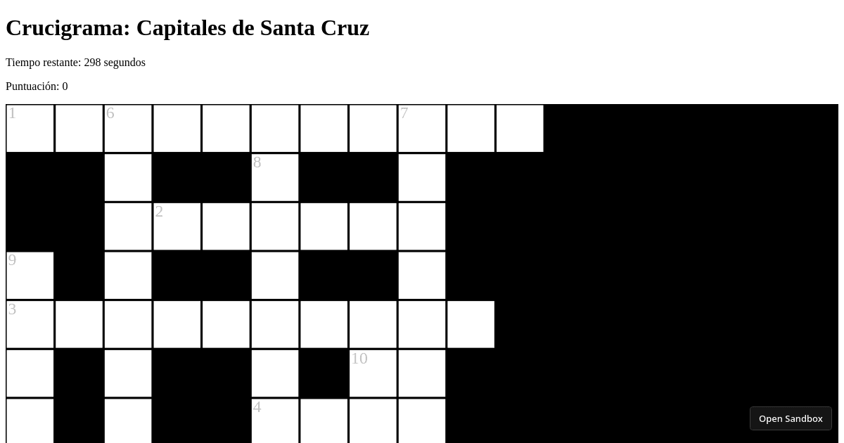 Prueba de crucigrama (forked) - Codesandbox