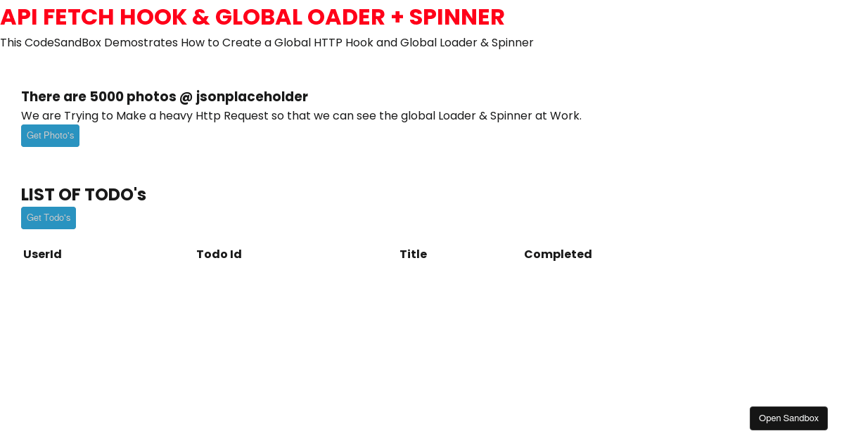 API Fetch Hook with Global Loader and Spinner - Codesandbox