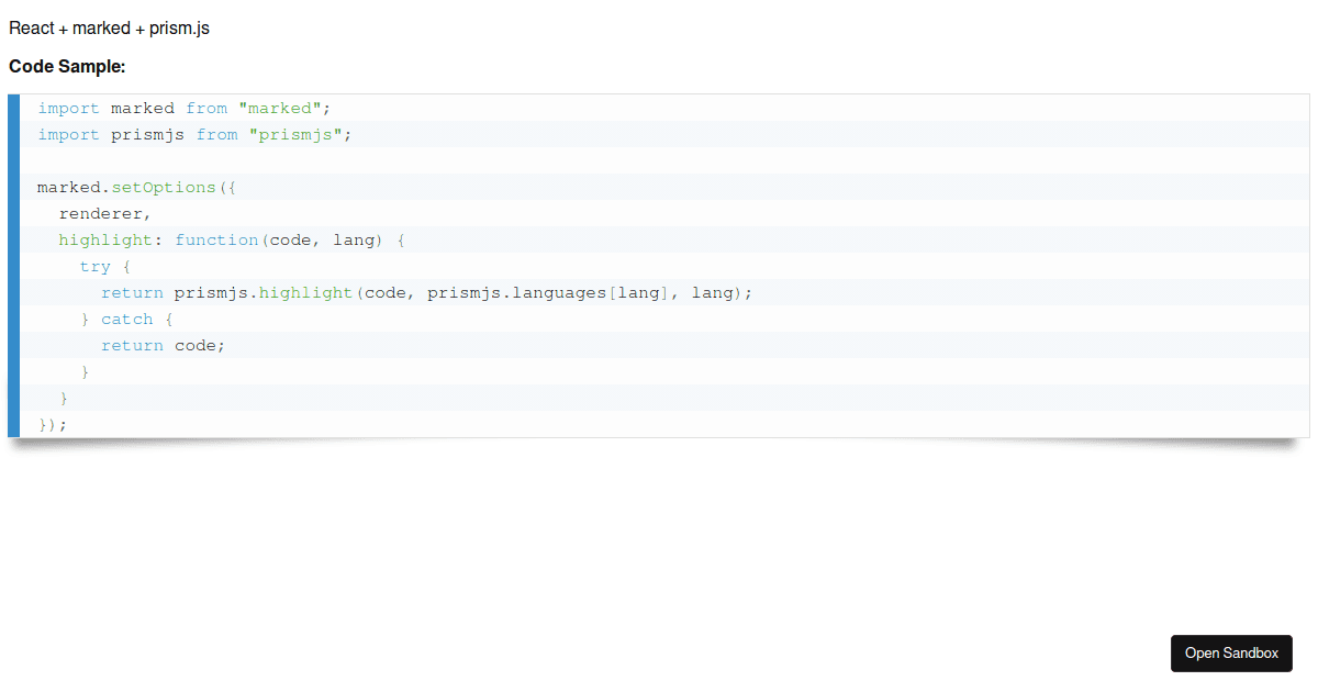 React + marked + prism.js - Codesandbox