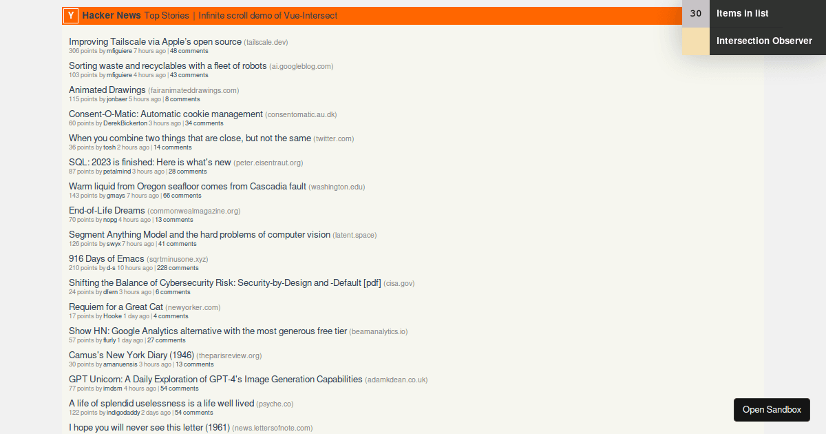 vue-intersect - Codesandbox