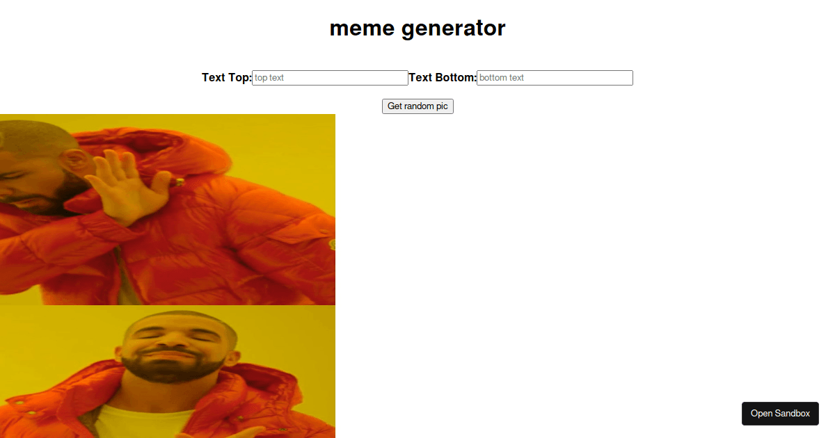 Meme Generator: next action CSS for text captions - Codesandbox