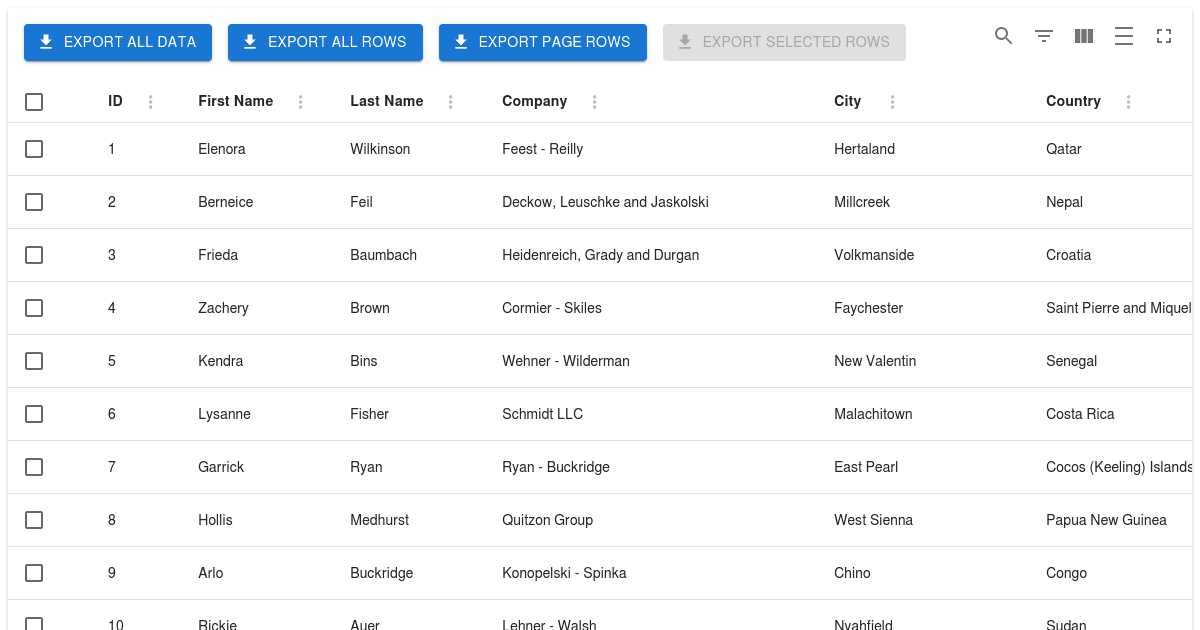 Material React Table Example Export To Csv Codesandbox