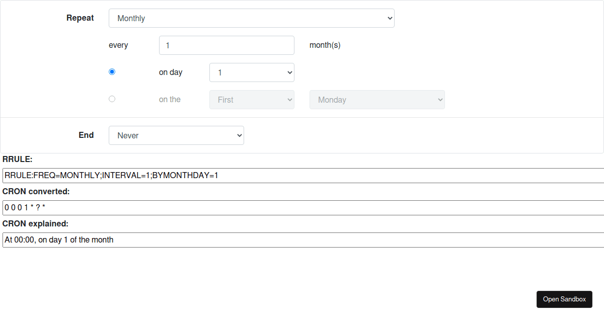 Rrule To Cron Forked Codesandbox 