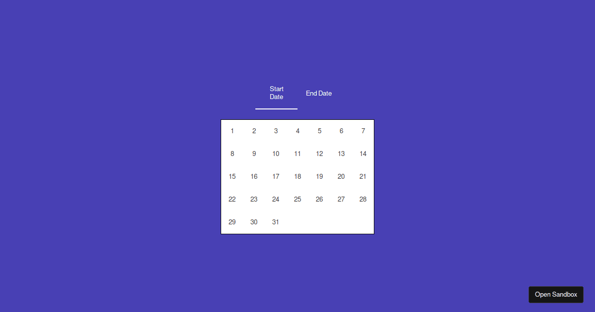Javascript Calendar Codesandbox