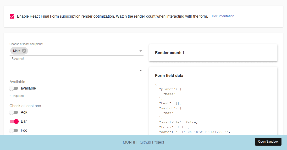 ๐react Final Form Material Ui Example Forked Codesandbox