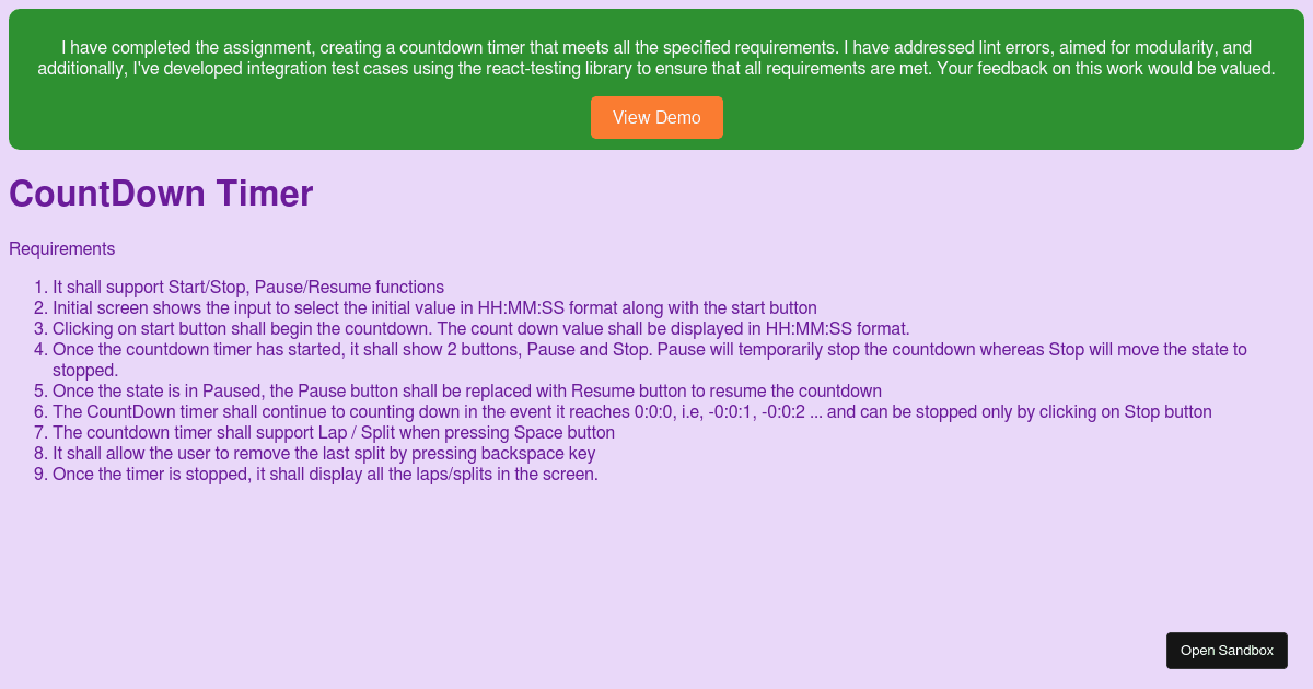 Bhavya Assignment Forked Codesandbox