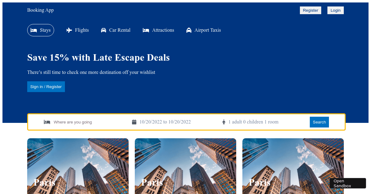 Hotel Booking Web Apps - Codesandbox