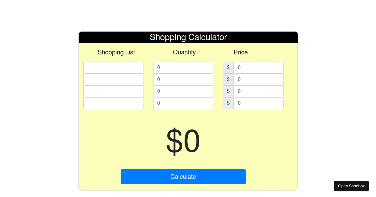 Shopping Calculator - Codesandbox