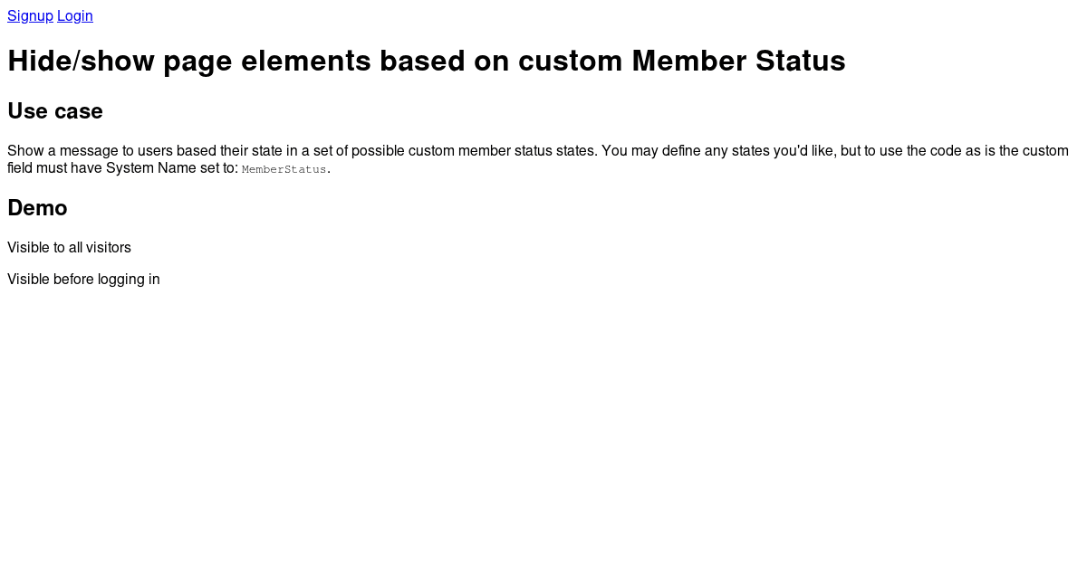 Hide/show page elements based on custom Member Status - Codesandbox