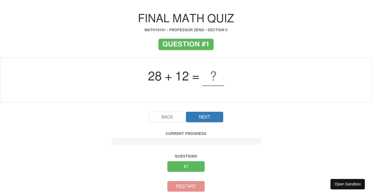Infinite Math Quiz React Sequence Wrapper012 Experimental C Forked Codesandbox