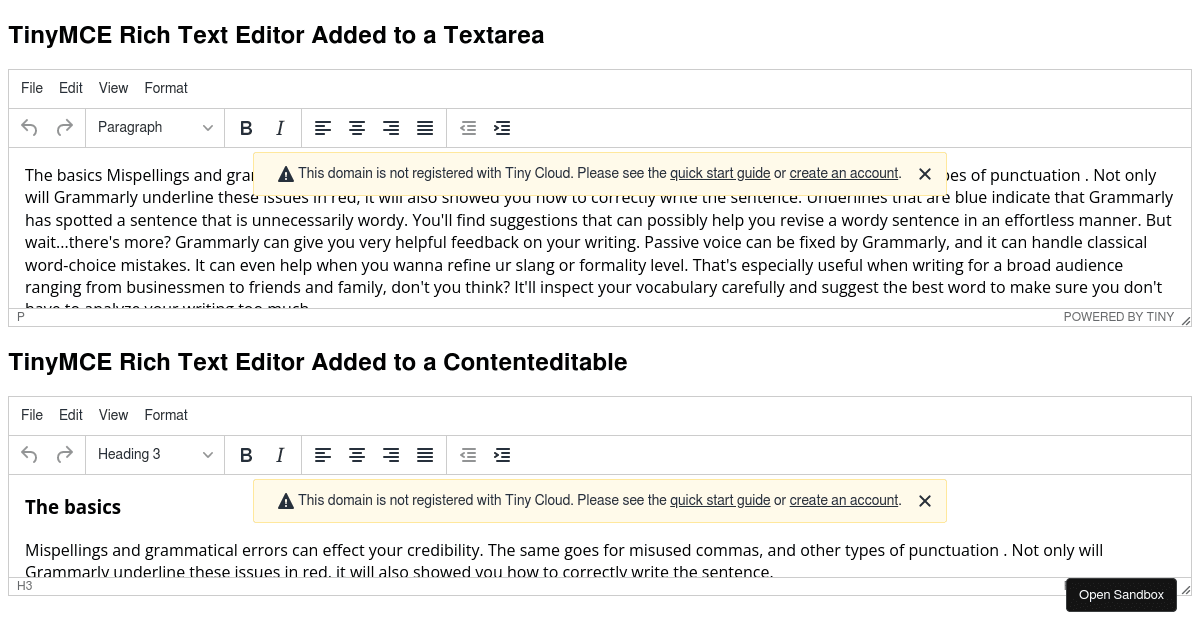 grammarly-example-editor-sdk-tinymce - Codesandbox