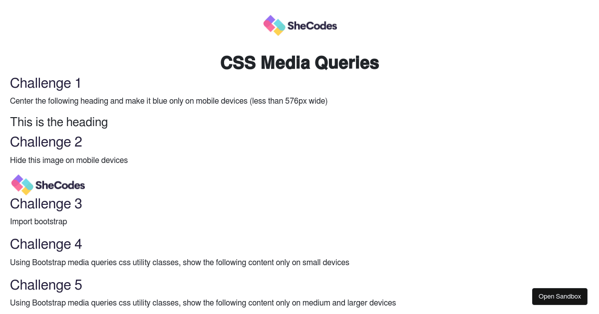 Media Queries challenge (forked) - Codesandbox