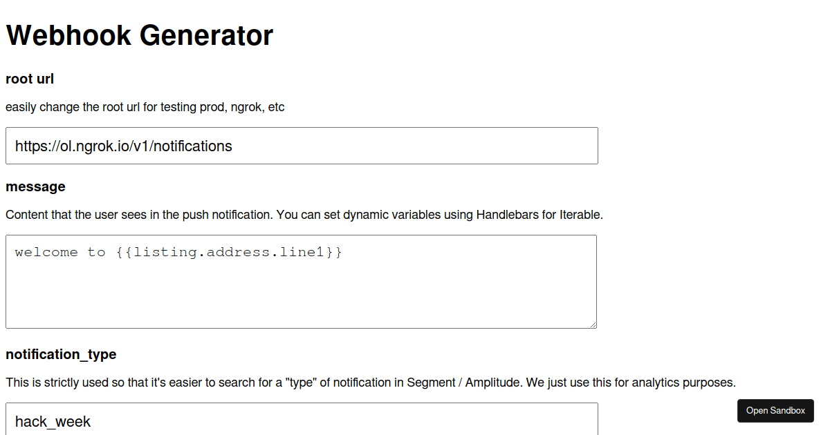 webhook generator - Codesandbox