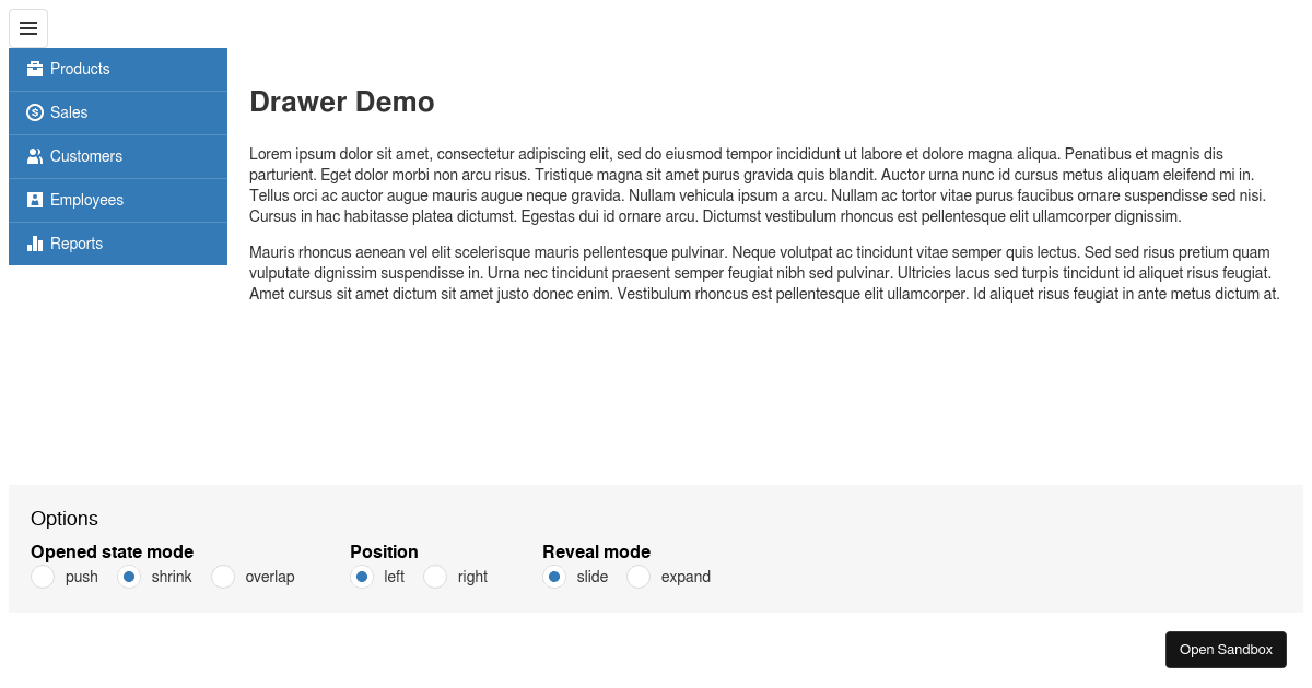 Left Or Right Position Devextreme Drawer Codesandbox